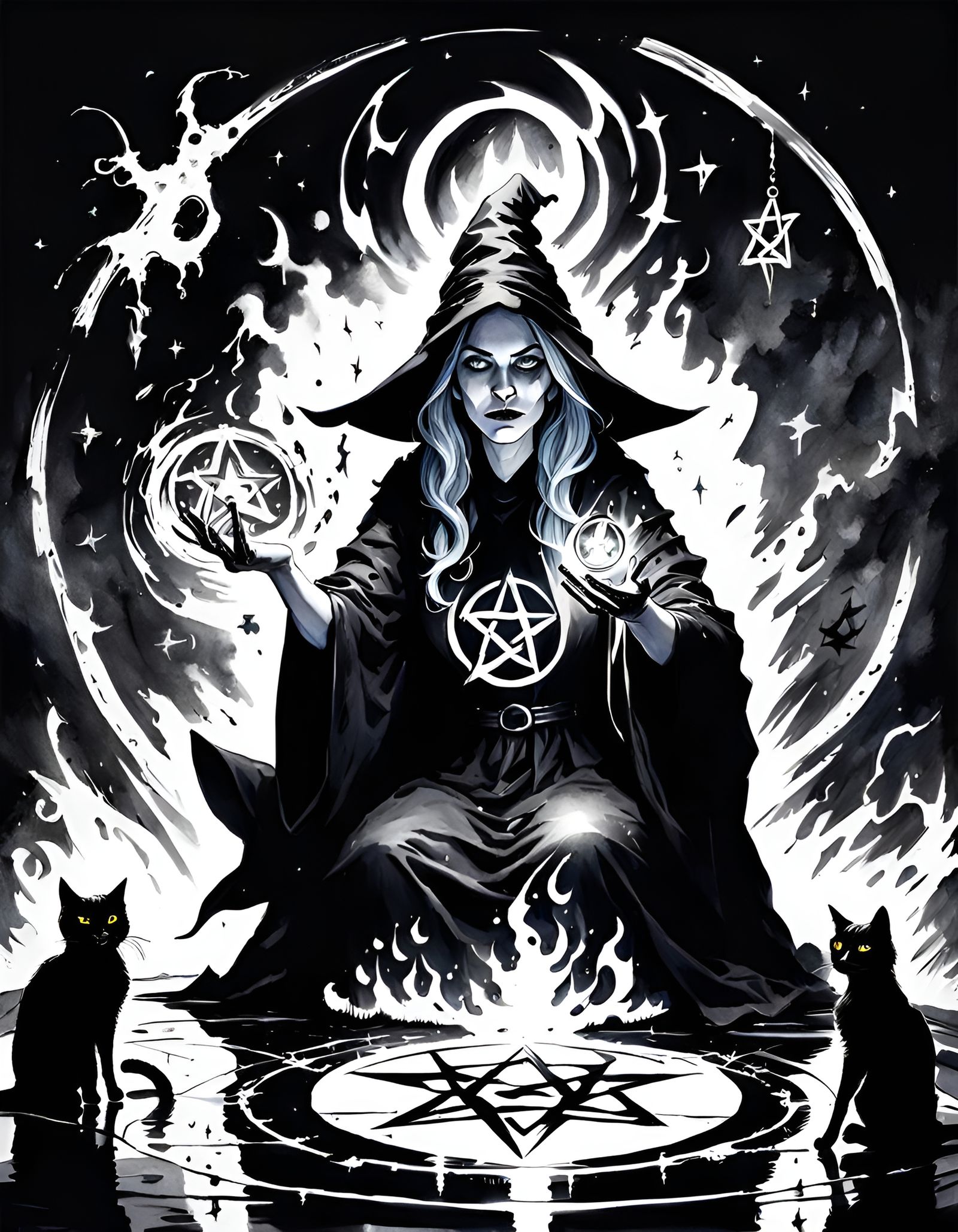 Black Cats Helps Casting Spells - AI Generated Artwork - NightCafe Creator