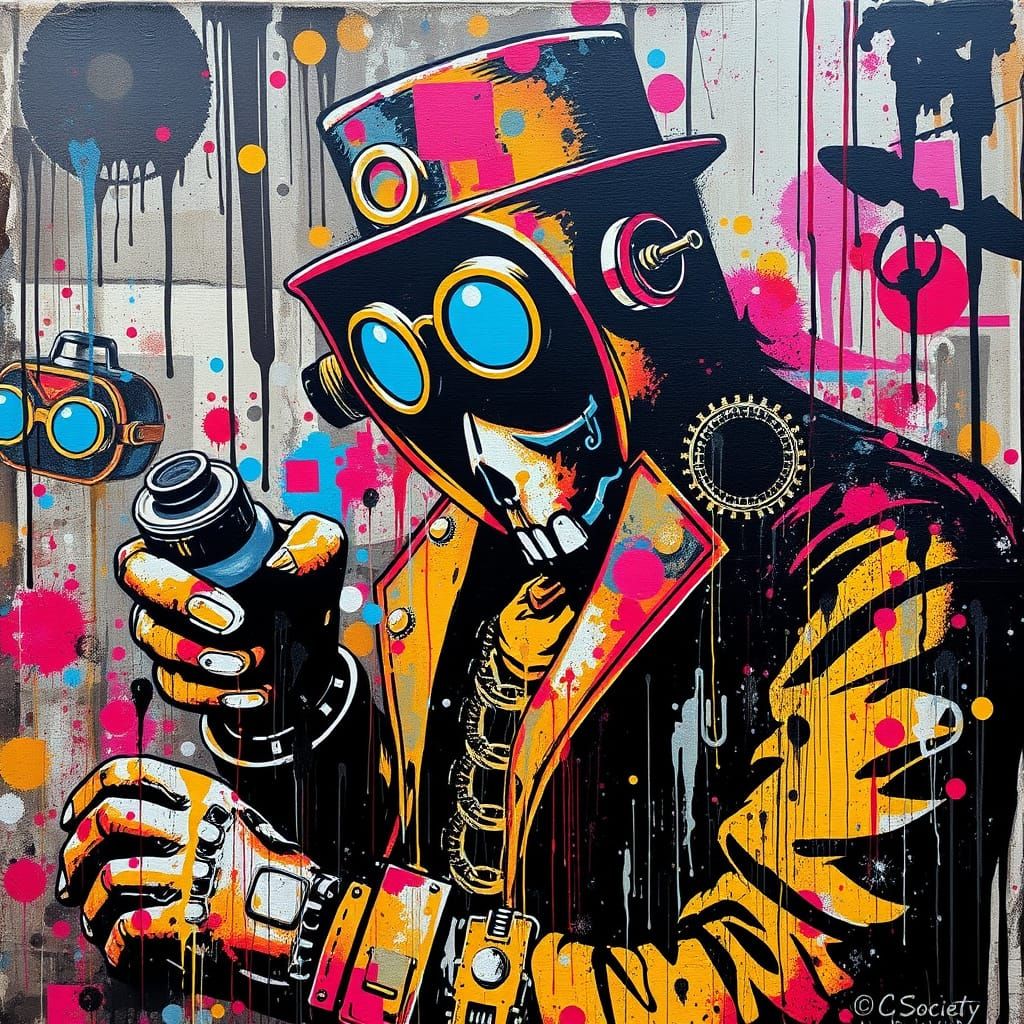 Steampunk Hacker Graffiti Artwork - AI Art