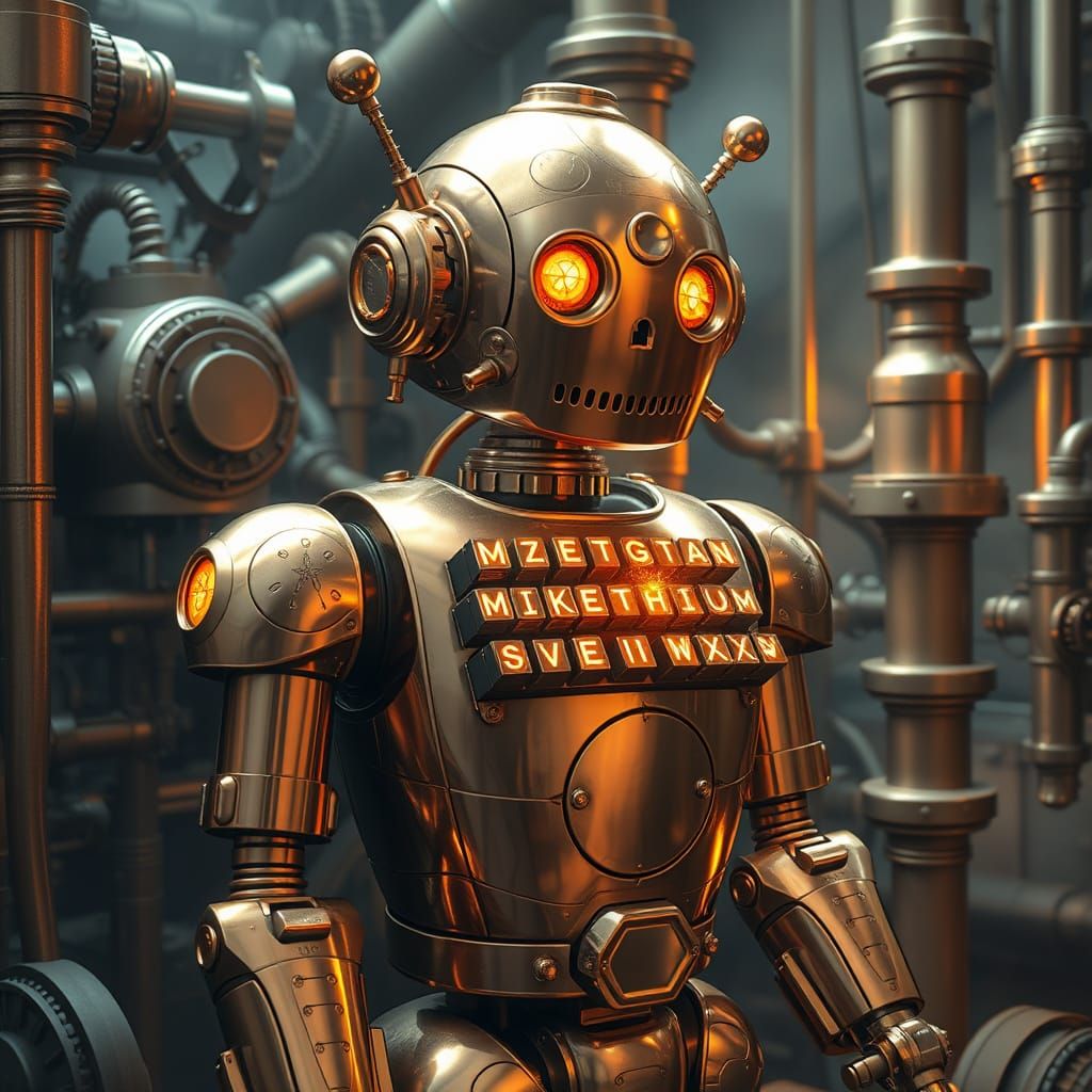 Glowing Copper-Plated Robot with Mechanical Keyboa... - AI Art