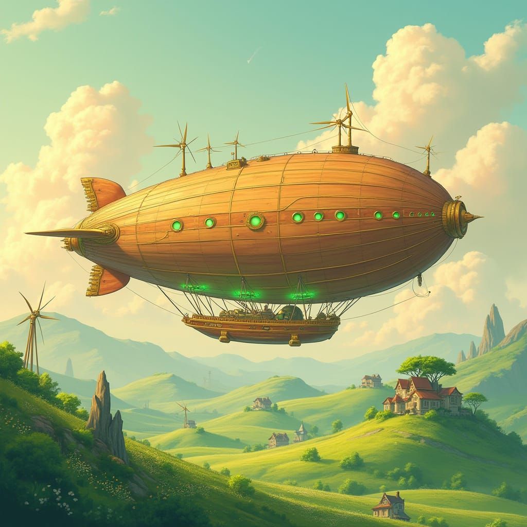 Surreal Studio Ghibli Airship Soars Over Whimsical... - AI Art