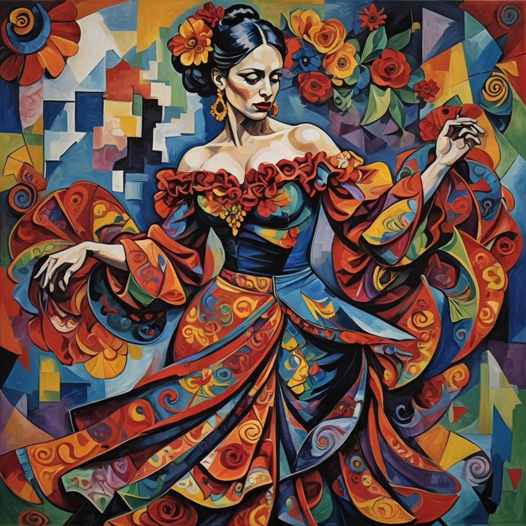 Flamenco Dancer, dramatic, triadic colors, insanely detailed, picasso ...