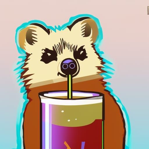 A quokka drinking iced boba tea from a frosted crystal glass. - AI ...