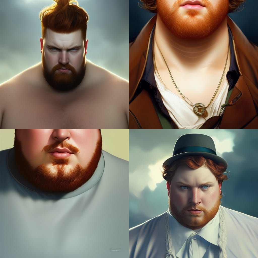 Plus sized, chubby, fat obese Handsome man with ginger hair and blue ...