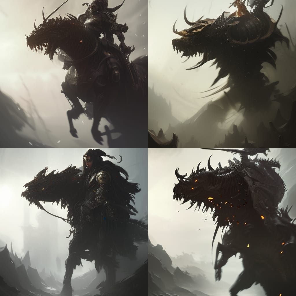 a knight in gleaming black and silver armor decorated with the skulls ...