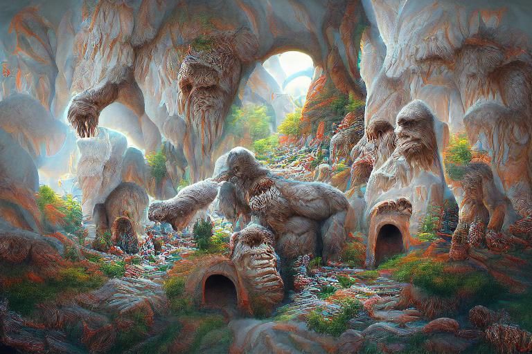 Bizarre sasquatch caves by Ferdinand Knab and Thomas Kinkade oil on canvas trending on ...
