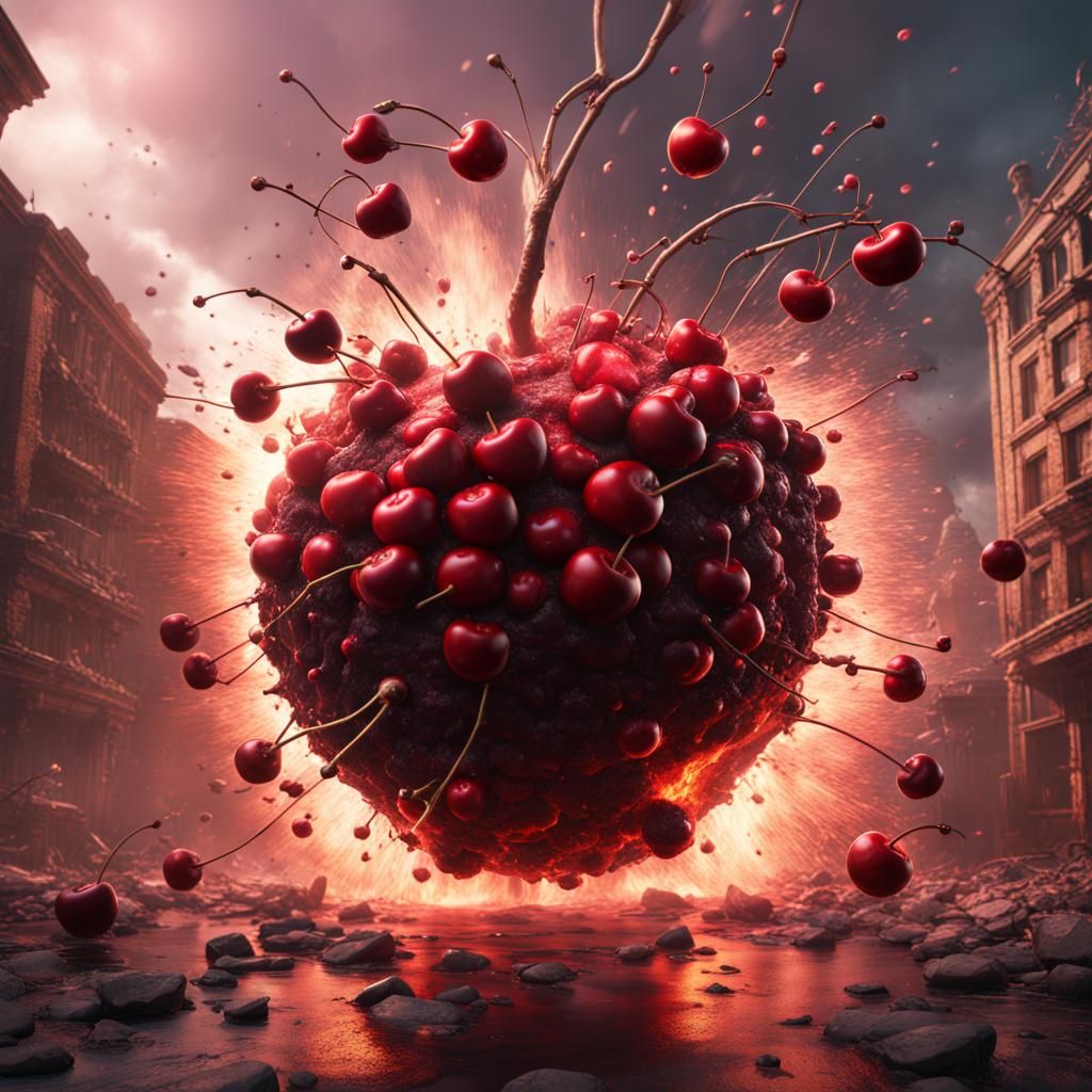 cherry bomb exploding - AI Generated Artwork - NightCafe Creator