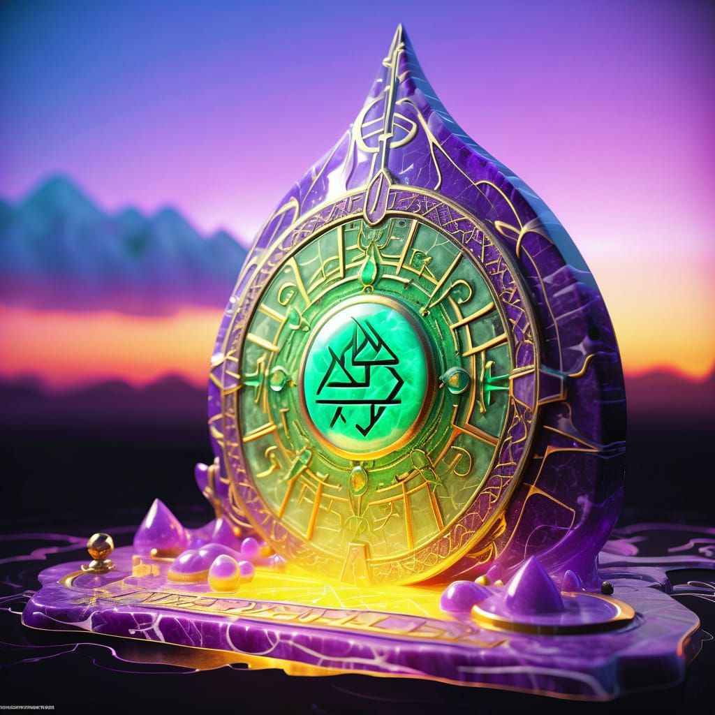 Carved Sigils in Purple & Green Stone