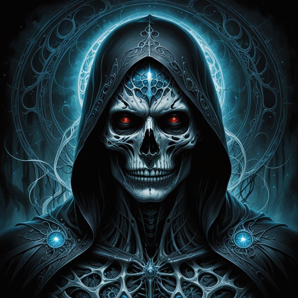 Gothic Reaper in Bioluminescent Aura - AI Art