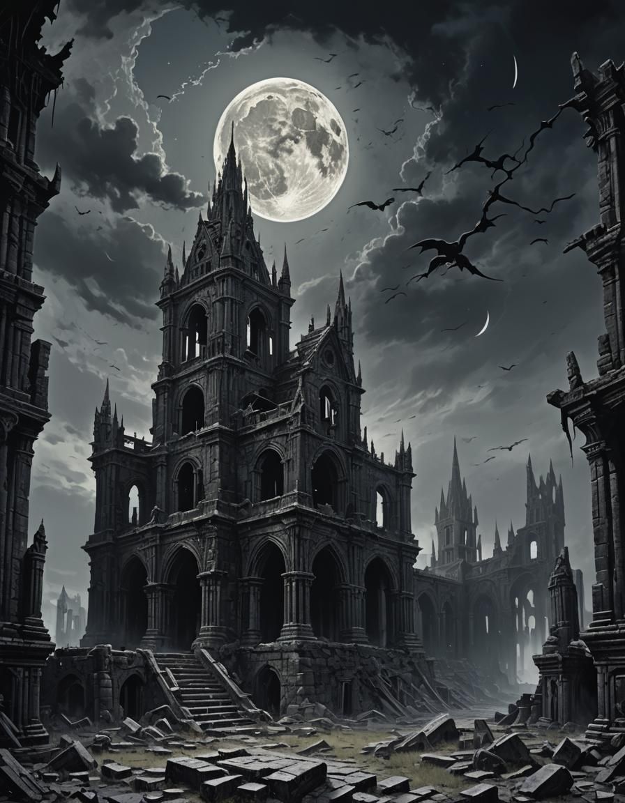dark gothic moon celestial ruins - AI Generated Artwork - NightCafe Creator