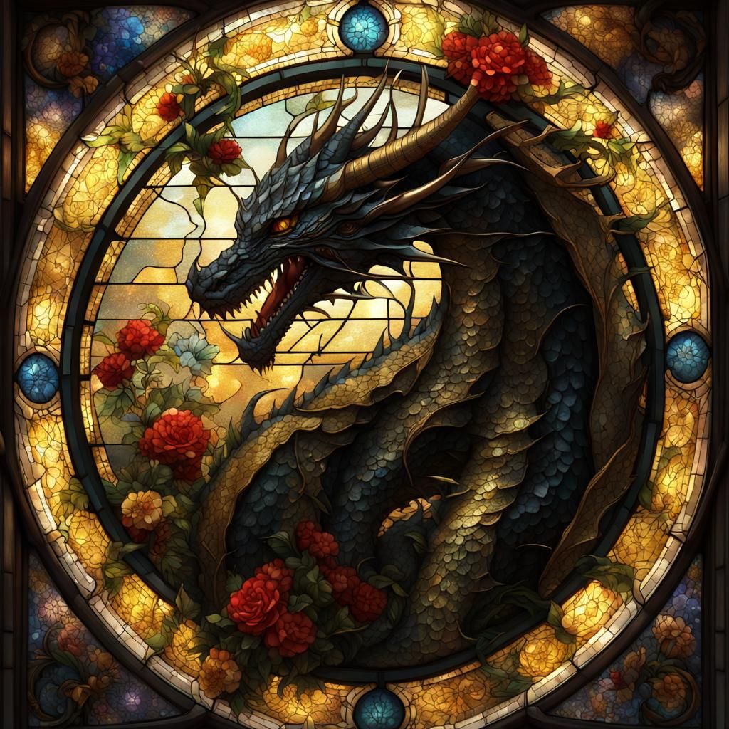 Stained Glass Window Dragon - AI Generated Artwork - NightCafe Creator