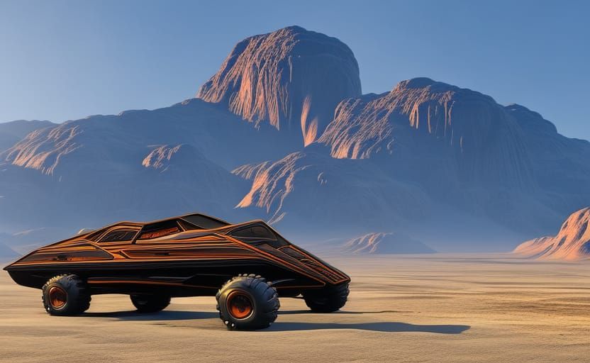 vehicle with driver on alien planet hyperdetailed cool colors ...