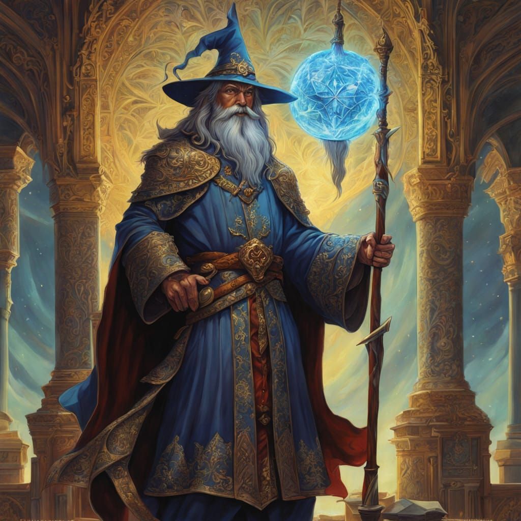 The Wizard On Watch - Elegant Medieval Wizard in Cool Colors