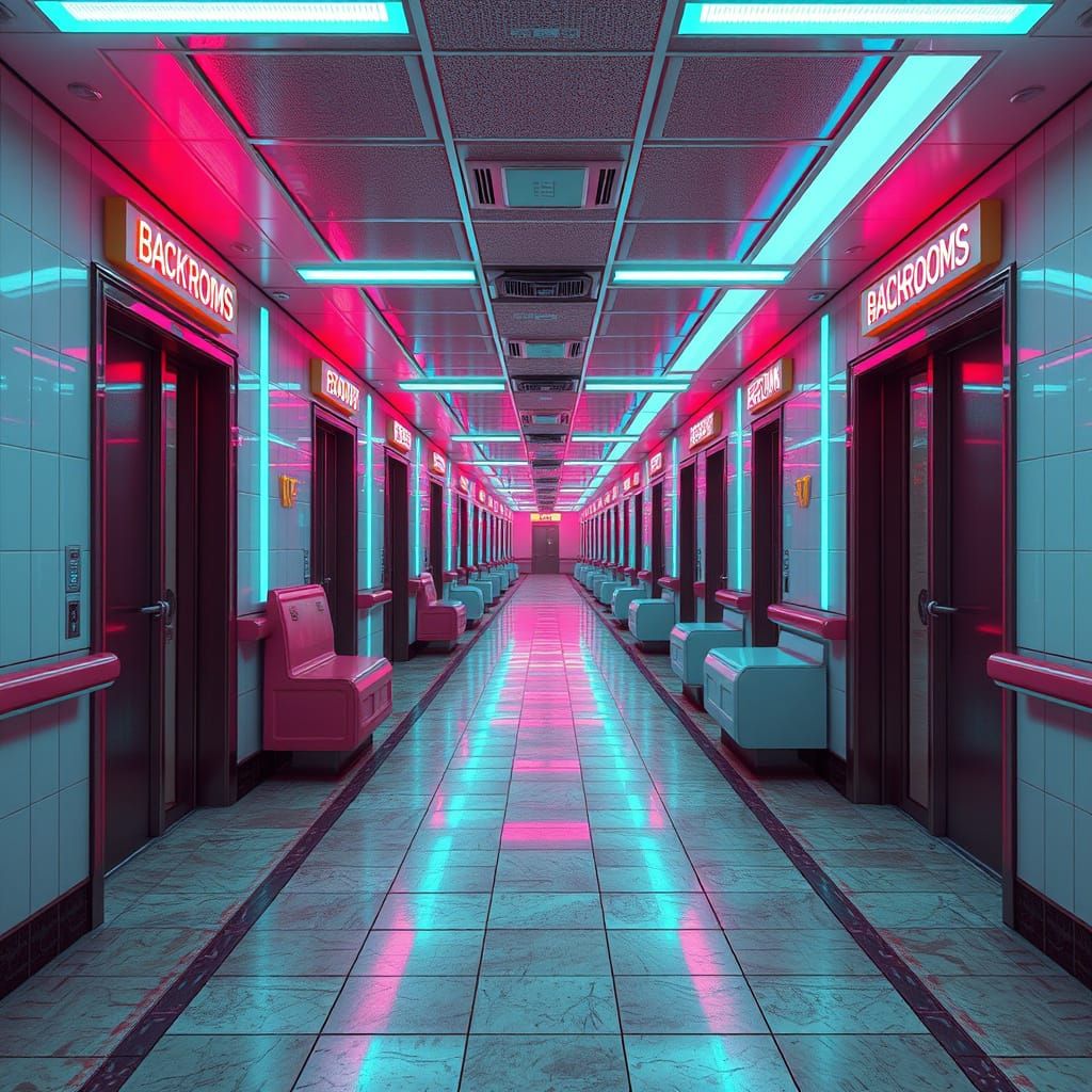 Surreal Liminal Corridor in Neon Pastels and Retro... - AI Art