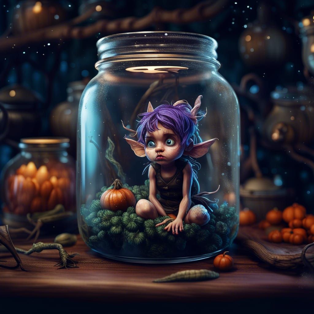 Tiny pixie trapped in a glass jar - AI Generated Artwork - NightCafe Creator