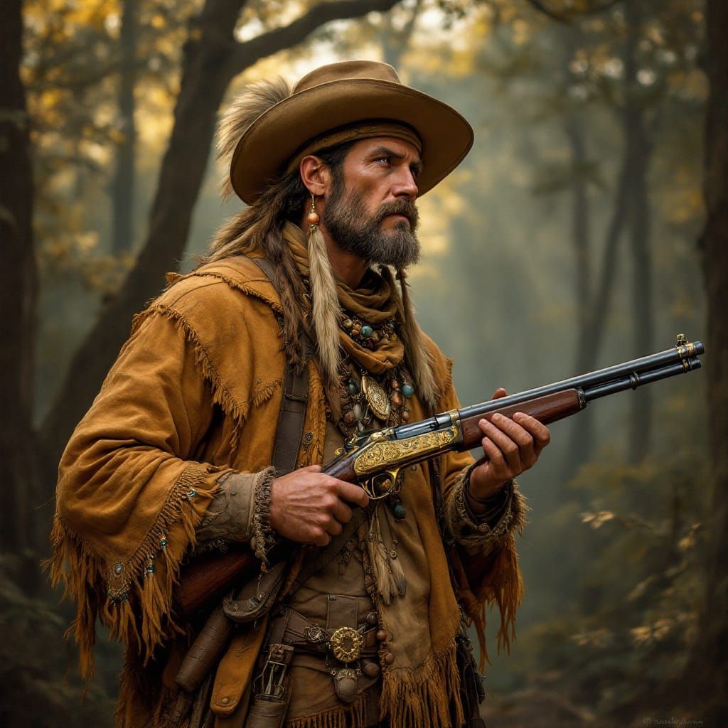 Frontiersman in Earth-Toned Buckskins with Muzzle-... - AI Art
