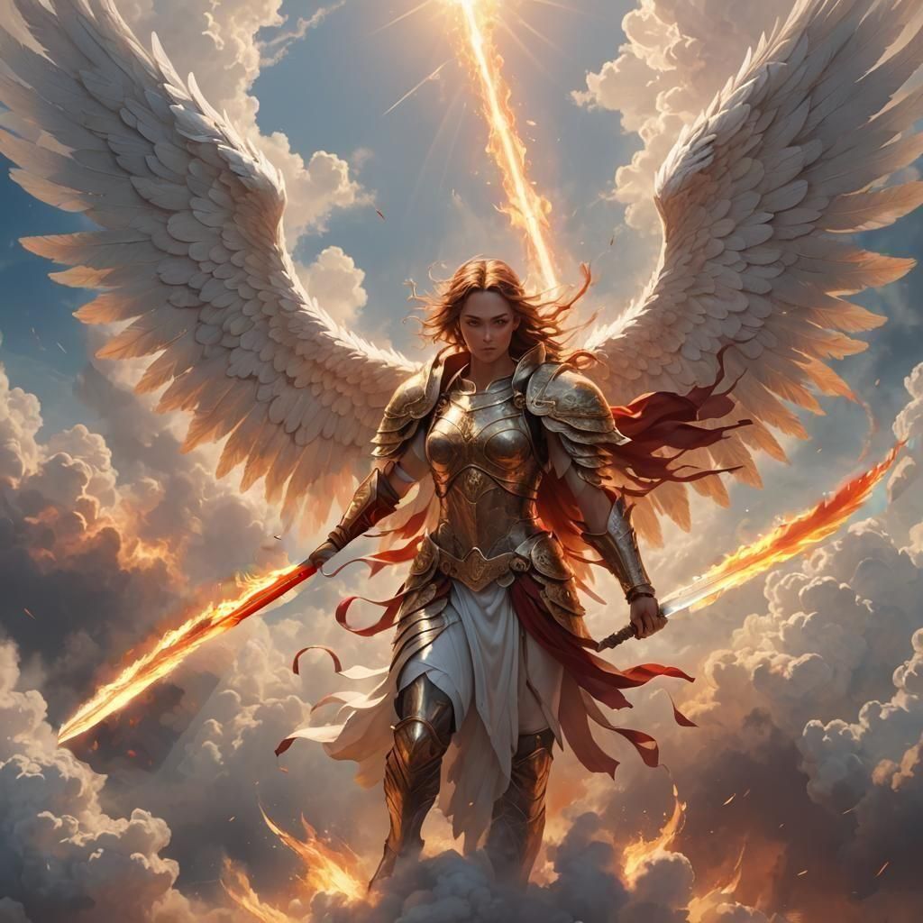 Angel warrior with fiery swords - AI Generated Artwork - NightCafe Creator