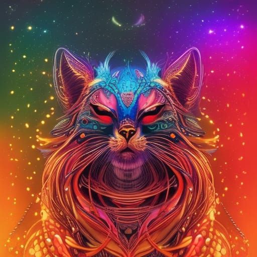 nebulous majestic galactic orange blue fox a lush mane decorated with ...