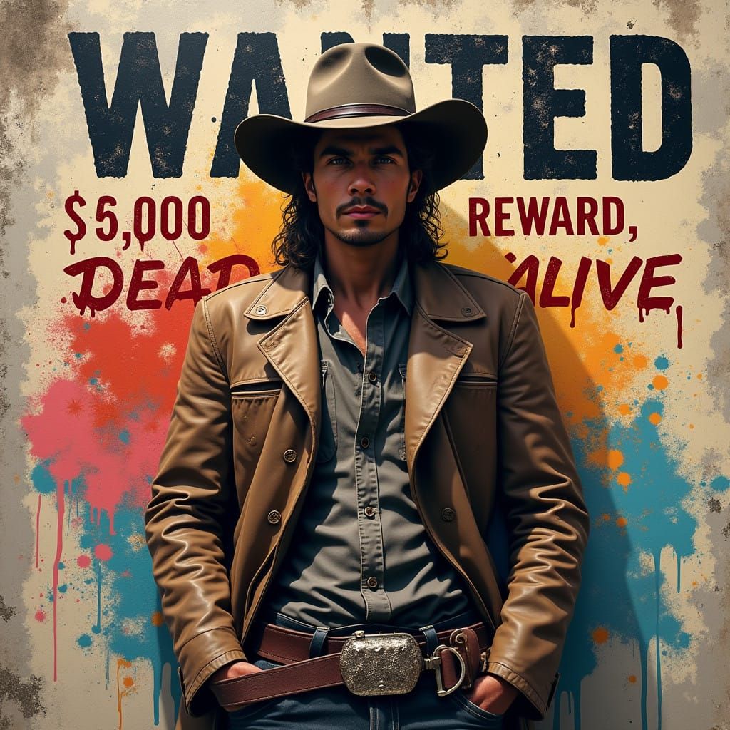 Defiant Outlaw Billy The Kid in Gritty Graffiti Ar... - AI Art