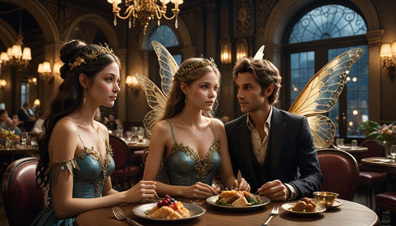 Epic Fantasy Fairies Dine in Luxury - AI Art