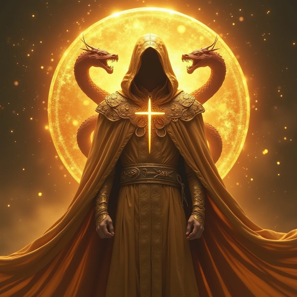 Golden Oracle with Solar Serpents and Celestial Fl... - AI Art