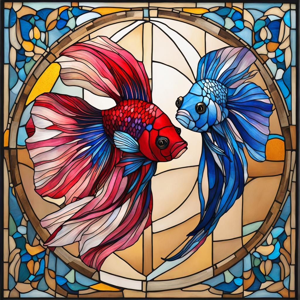 Stained glass Mosaic of two colorful betta fish - AI Generated Artwork ...