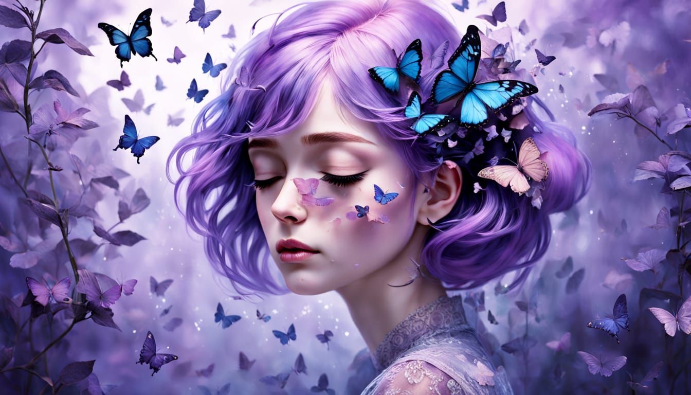 Butterflies Girl •. - Ethereal Violet Dreamscape Portrait