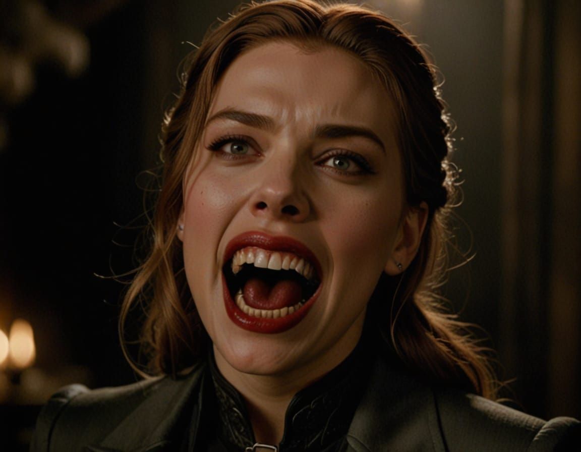 Vampire Goddess with Jagged Fangs and Unhinged Jaw... - AI Art