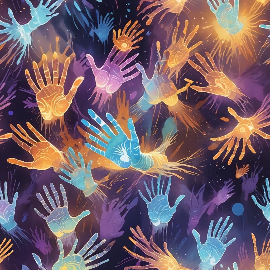 A flock of flying handprints - AI Generated Artwork - NightCafe Creator
