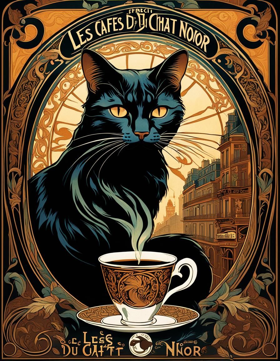 Commercial poster for "Les Cafés du Chat Noir" - AI Generated Artwork ...