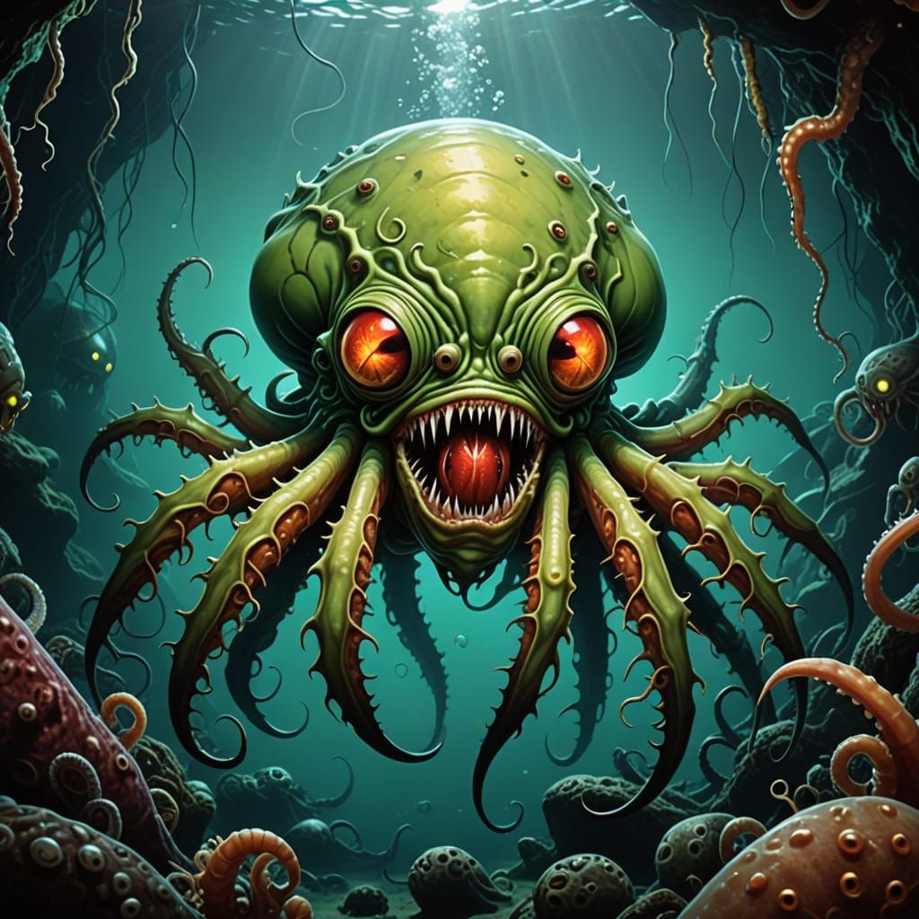 Surreal Underwater Nightmare in Psychedelic Horror... - AI Art