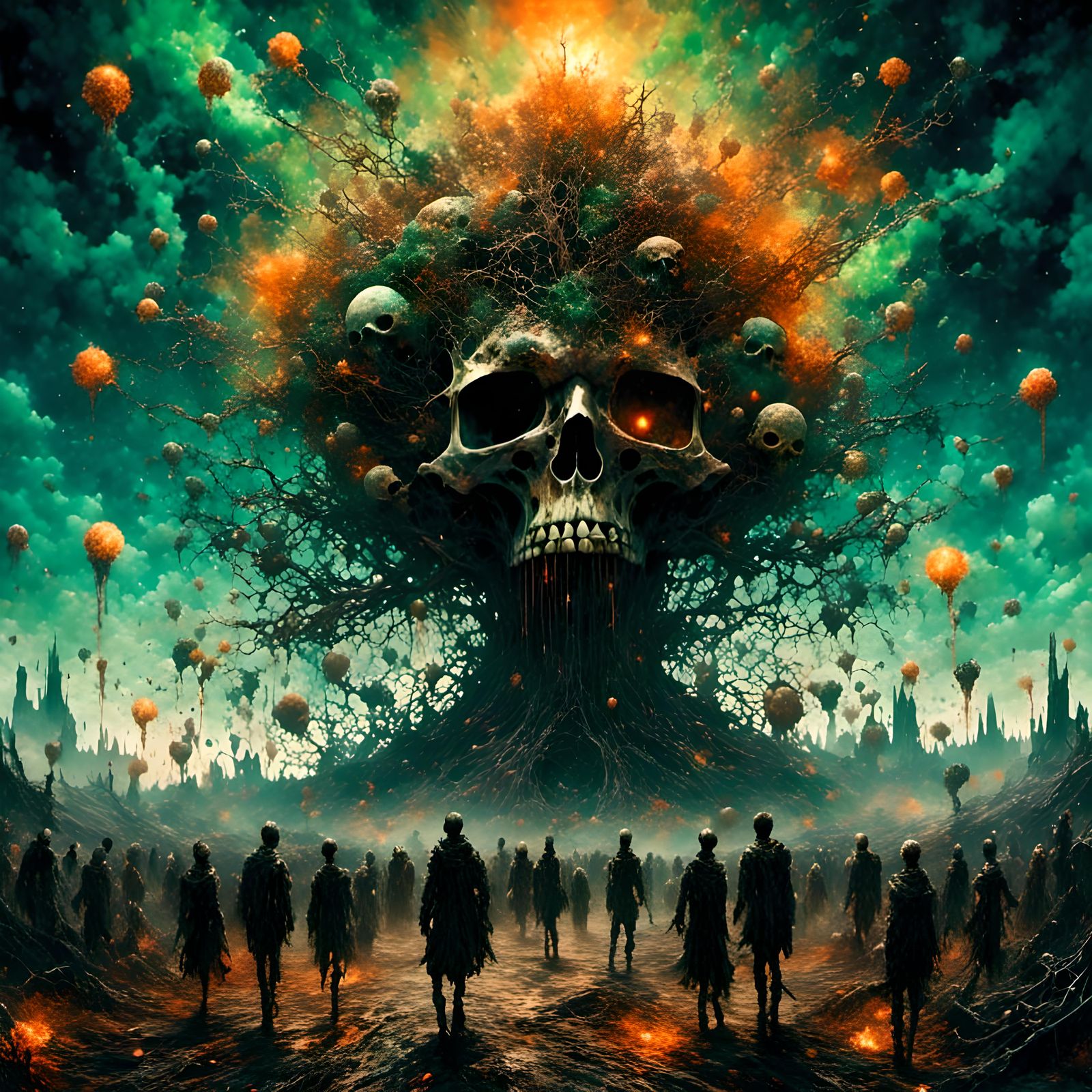 Eerie Dystopian Landscape with Mechanical Skull an... - AI Art