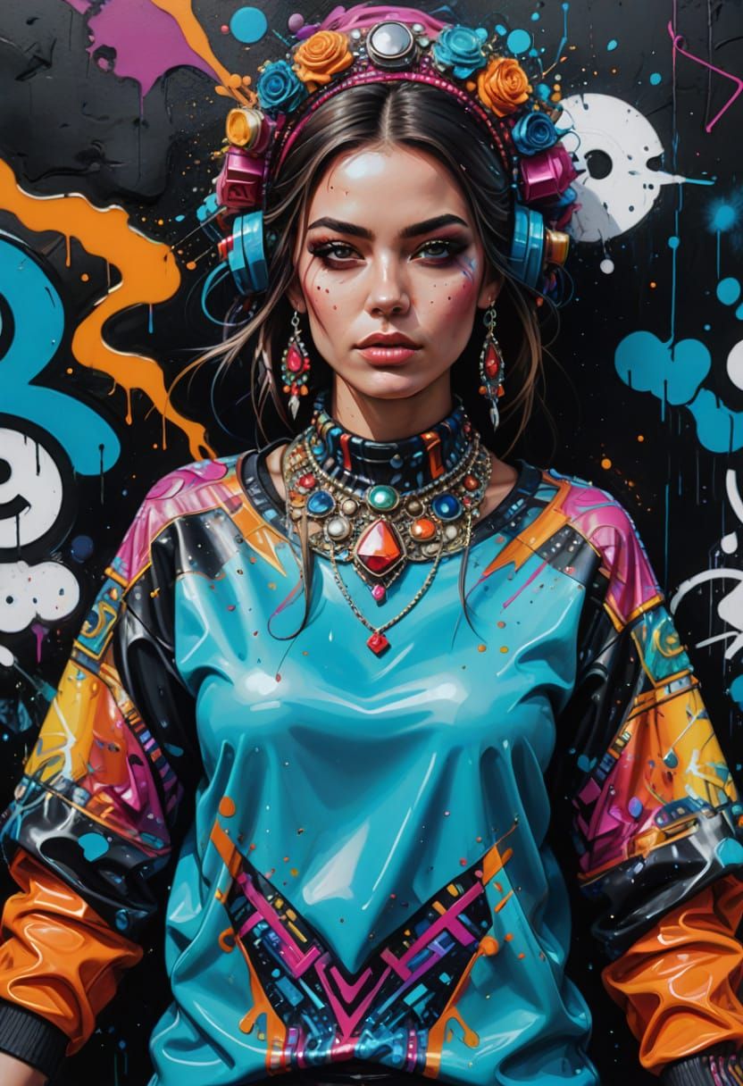 Surreal Portrait of a Futuristic Goddess in Vibran... - AI Art