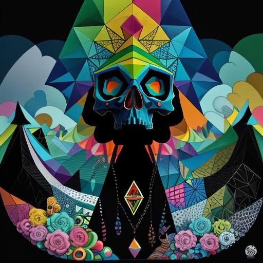 Vibrant Pop Surrealism Skull Artwork - AI Art