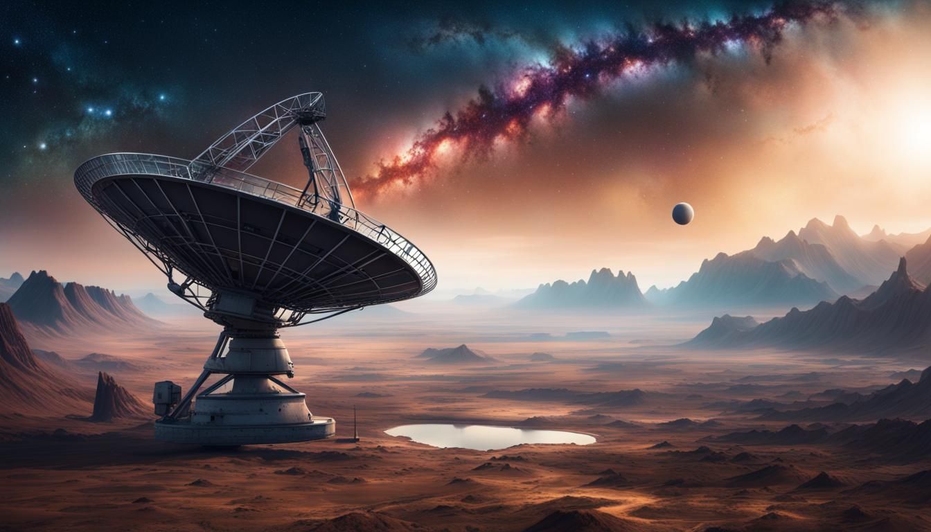 extreme shot, satellite dish, fantasy landscape, background space ...