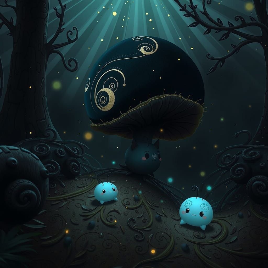 Whimsical Kawaii Chibi Caterpillar Under Golden Mu... - AI Art