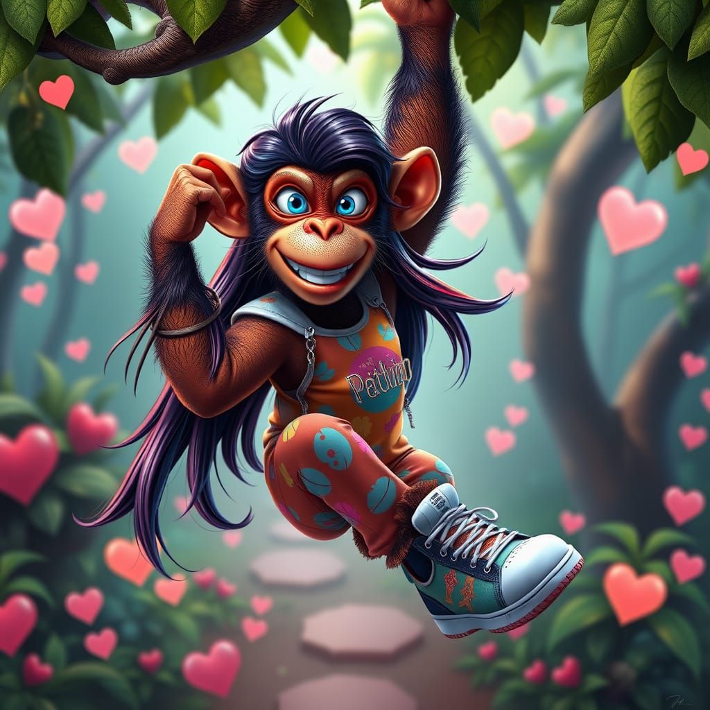 Sassy Monkey in Neon Futuristic Garden - AI Art