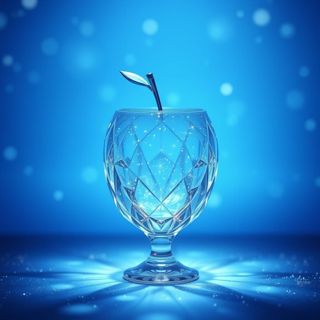Celestial Apple Crystal in Glowing Blue Night Sky - AI Art