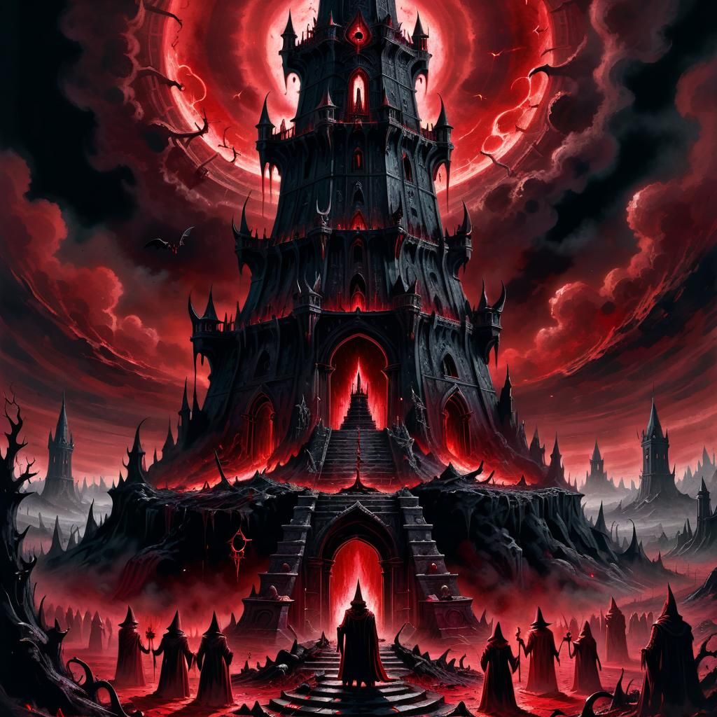 The dark magic tower protecting the lost souls of the damned. Vibrant ...