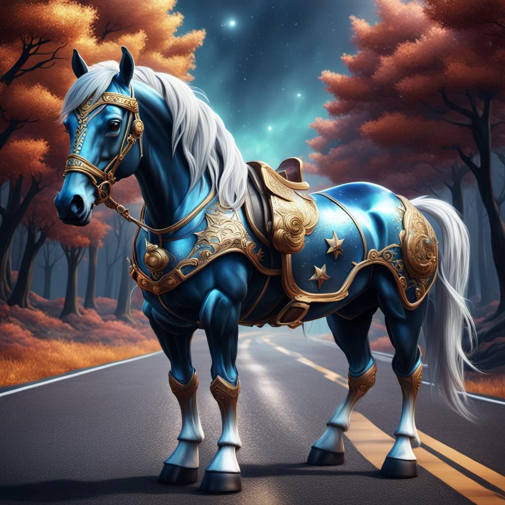 metallic shining Fashion Star Fillies Horse on a road trip - AI ...