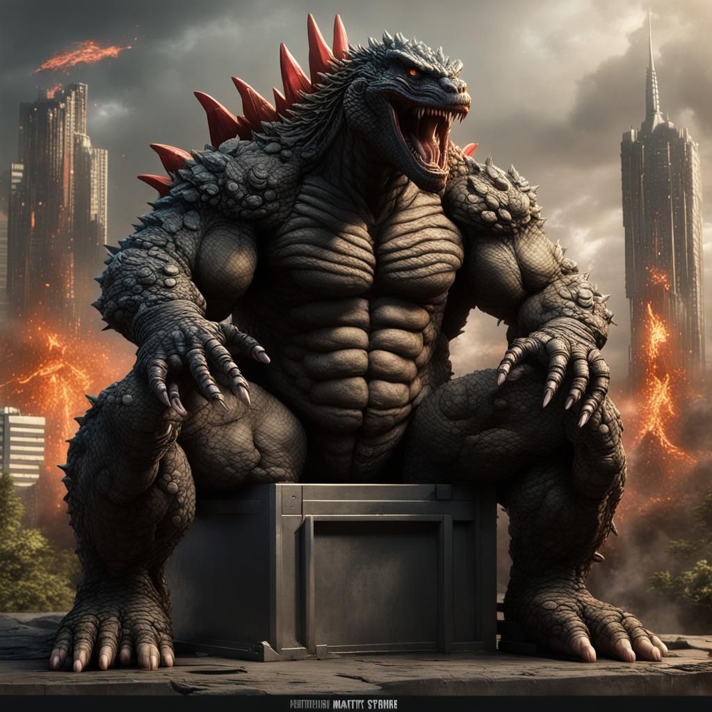 buff godzilla sitting on throne - AI Generated Artwork - NightCafe Creator