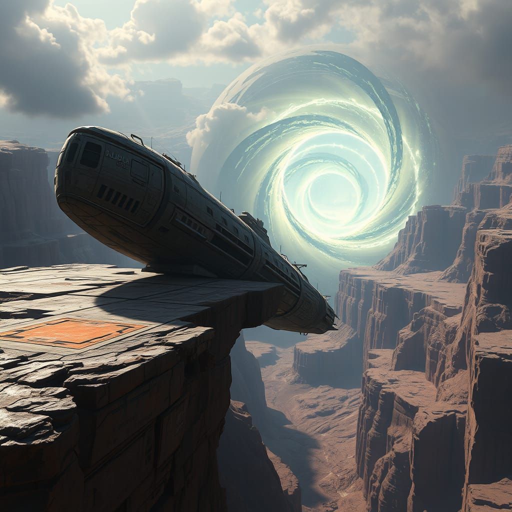 Spacecraft on Alien Canyon's Edge, Futuristic Fant... - AI Art