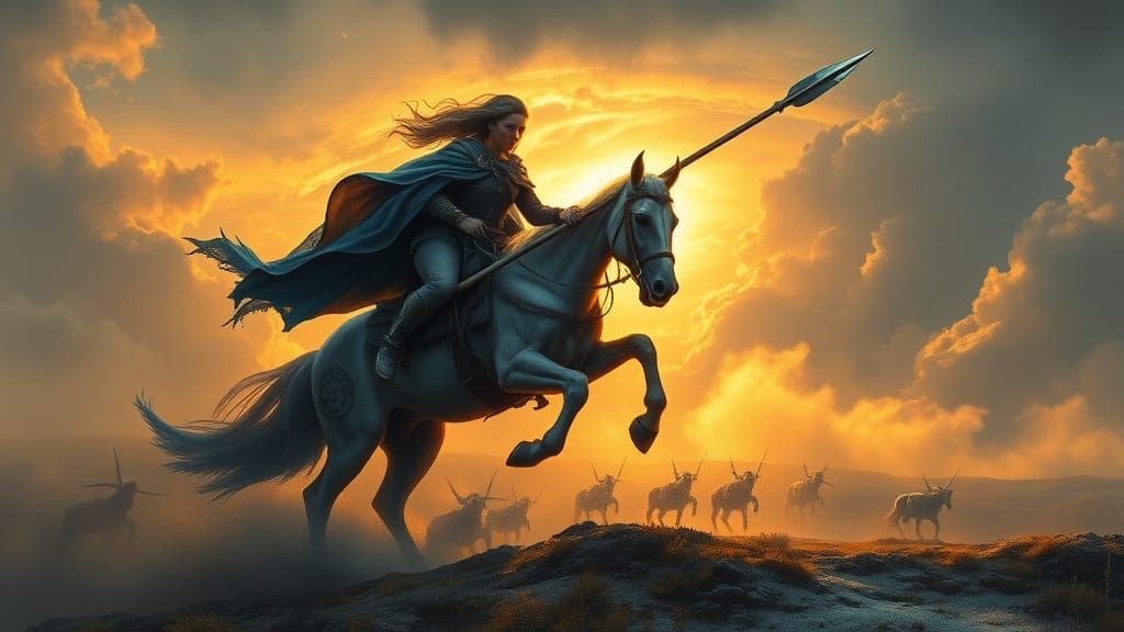 A lone Valkyrie - Ethereal Valkyrie Descends in Golden Ligh...