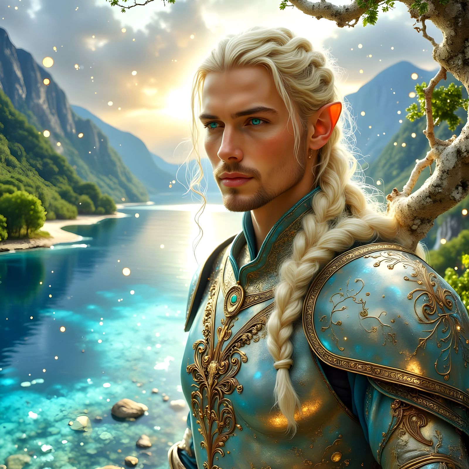 Ethereal Male Elf in Exquisite Leather Armour - AI Art