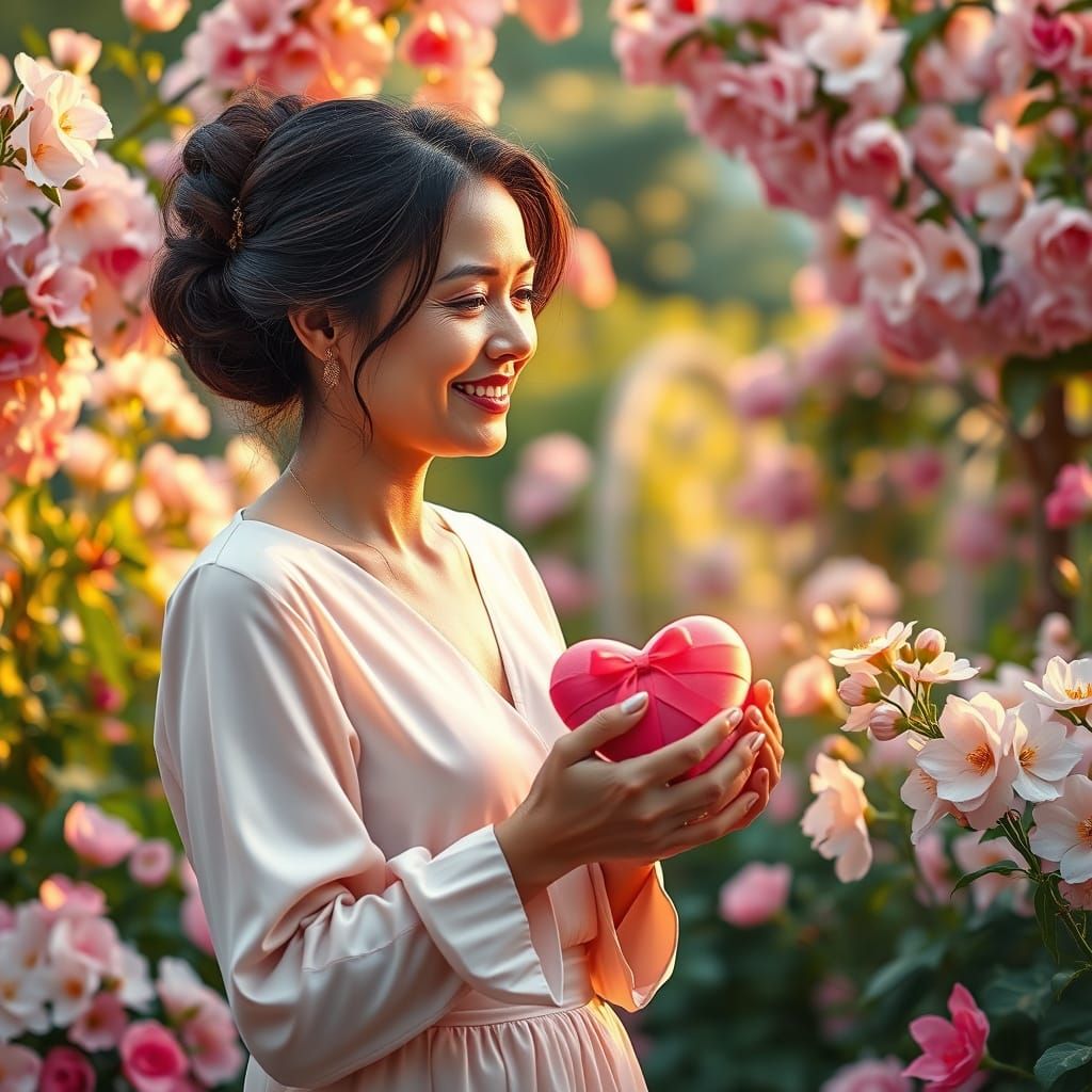 Romantic Wife Surrounded by Vibrant Floral Garden ... - AI Art