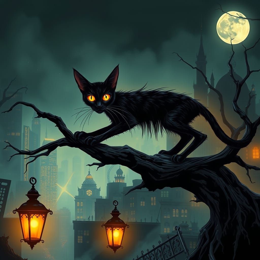 A sleek, elongated Shadow Lynx cat with a wiry, dr... - AI Art