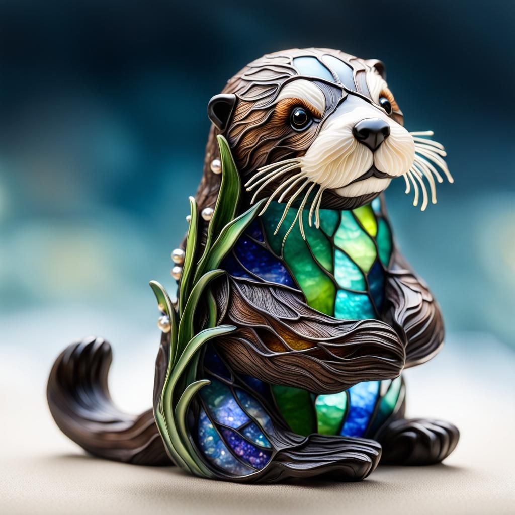 stained glass otter figurine - AI Generated Artwork - NightCafe Creator