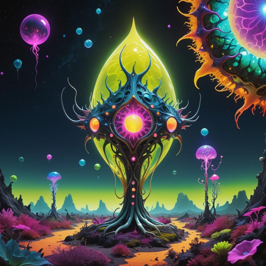 Ethereal Glowing Biome Creatures Thrive in a Cosmi... - AI Art