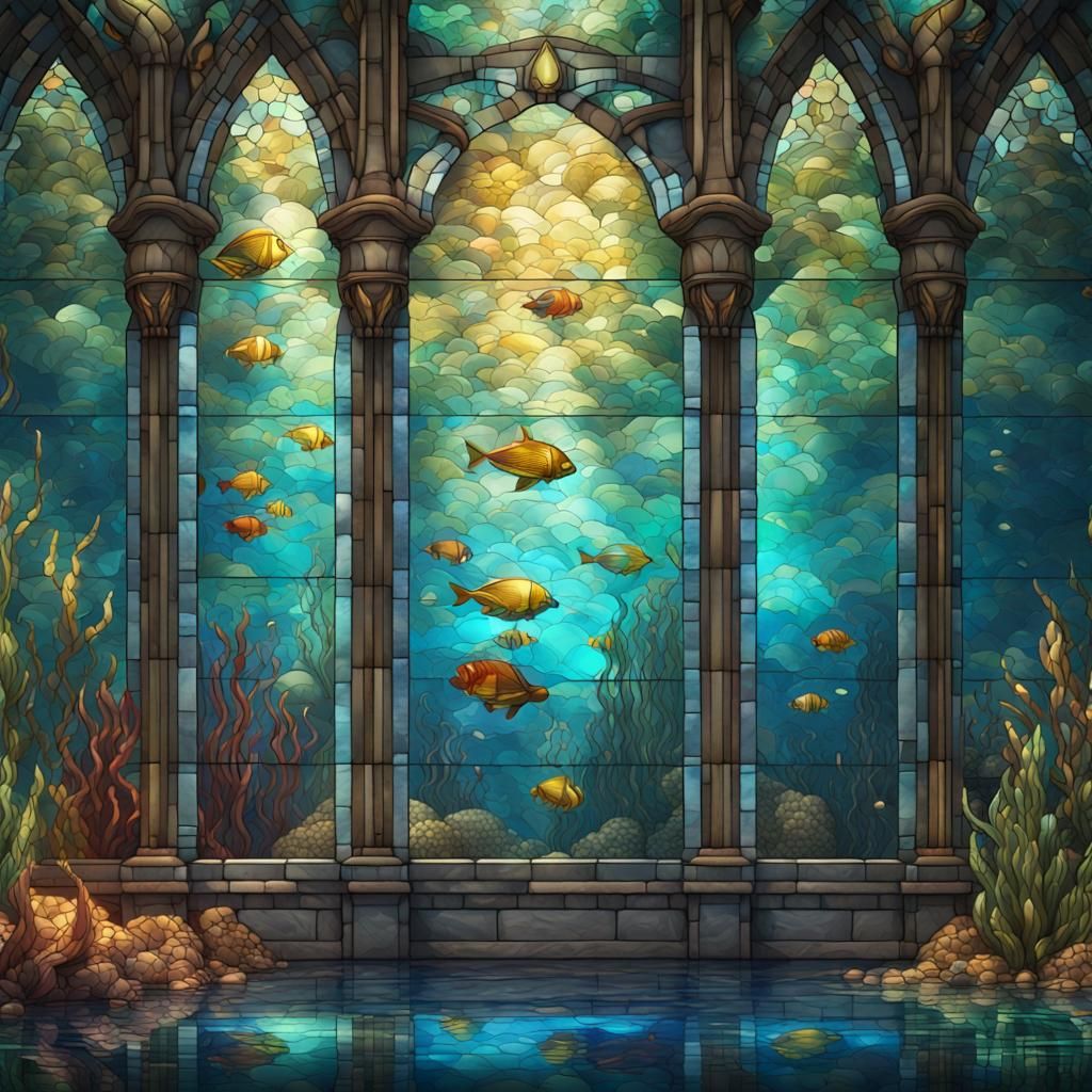 Underwater Stained Glass Mosaic - AI Generated Artwork - NightCafe Creator