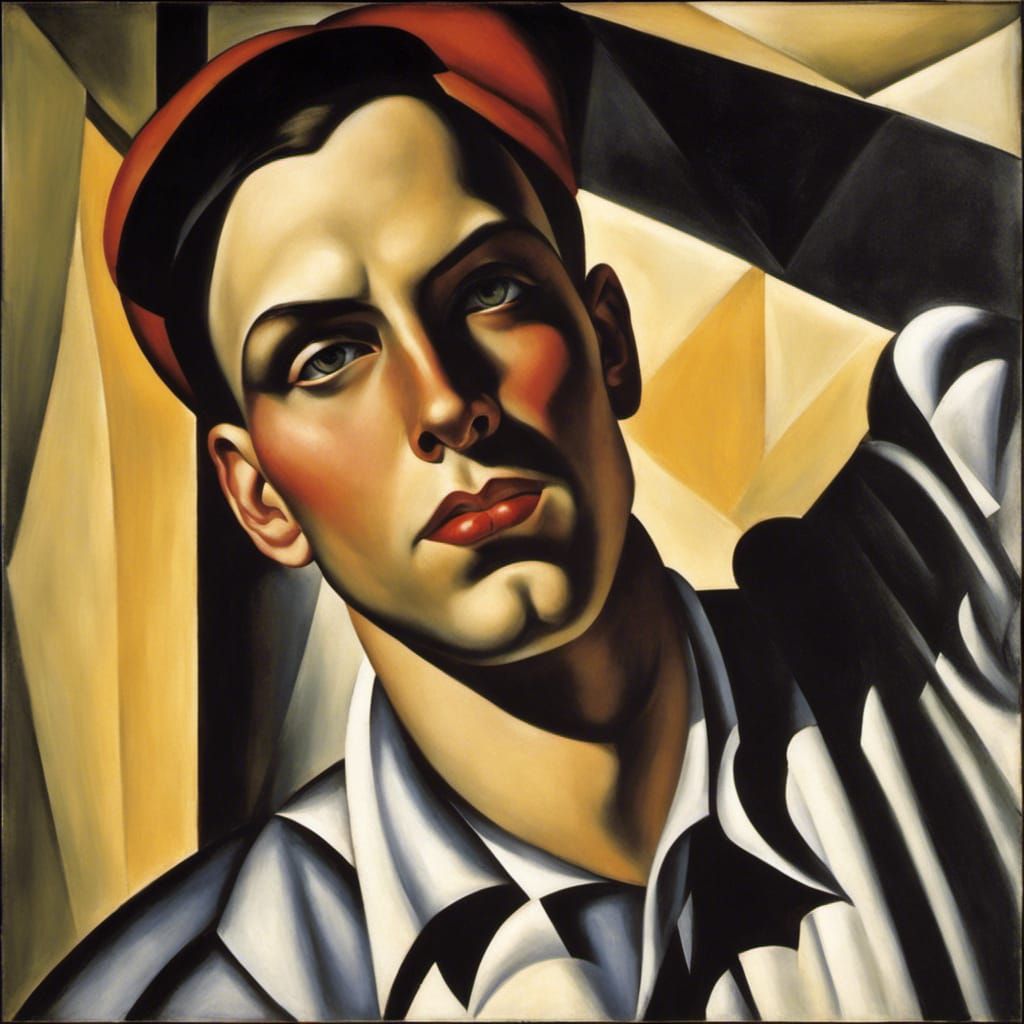 Handsome young man Tamara de Lempicka deep color - AI Generated Artwork ...