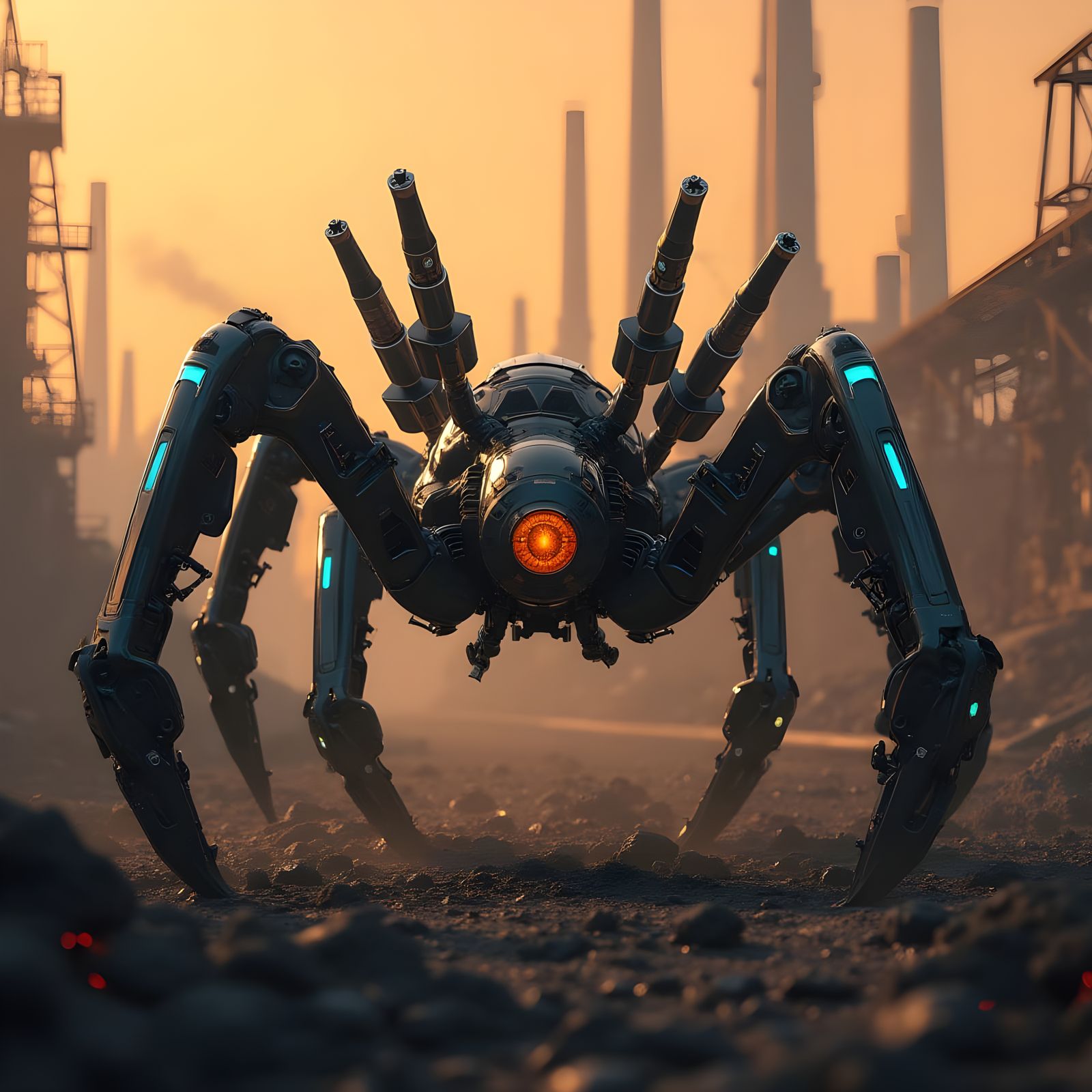 Futuristic spider-like mechanized robot.